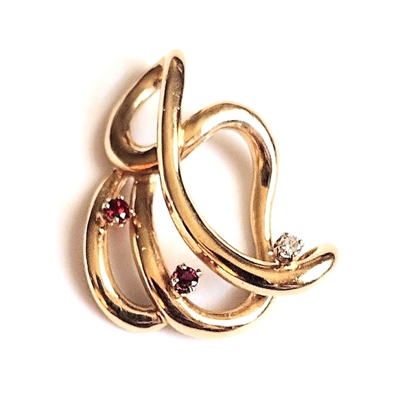 Vintage | Jewelry | Vintage Solid 4k Yellow Gold Diamond Ruby Freeform ...